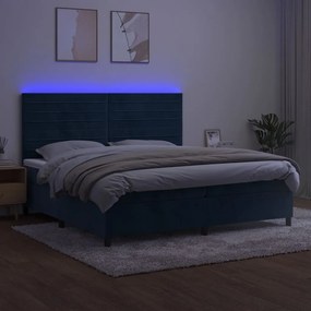 Box spring postel s matrací a LED tmavě modrá 200x200 cm samet 3136207