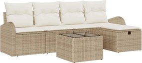 Set pohovek s polštářem s úložištěm Béžová a krémová polyratan 3359070