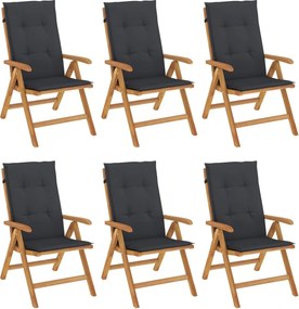 Skládací polohovací křesla s polštáři, 6 ks, masivní teak 3196500