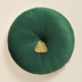 Room99 Dekorační polštář Kulatý s třásní Allure 45 cm Velvet Barva: Zelená