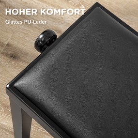 HOMCOM Klavírní stolička Výškově nastavitelná klavírní lavice s koženým polštářem, imitace kůže, gumovník, černá, 63 x 33 x 45-56 cm, ideální pro kla…