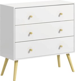HOMCOM Komoda se 3 zásuvkami do ložnice s nohami z borovicového dřeva pro obývací pokoj, kancelář, ložnici, nosnost 70 kg, 80x30x80 cm, bílá | Aosom