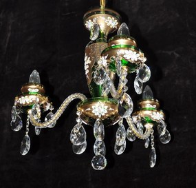 Small 3 Arms Emerald Green enamelled crystal chandelier with glass flowers