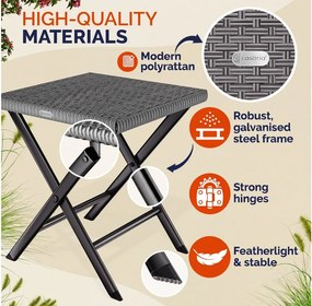 Umělý ratan Skládací stolička antracitová 3in1 120kg nosnost 43x40x44cm skládací lehké přenosný venkovní odolné vůči počasí