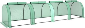 Mini skleník Outsunny - mini tunelový skleník pro pěstování rajčat 4 x 1 x 0,8 m, ocel, vysokohustotní PE 140 g/m², proti UV, 4 dveře s rolovacím zipe