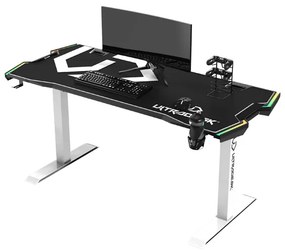 Herní stůl ULTRADESK FORCE SNOW – černá/bílá 166x70 cm, RBG podsvícení