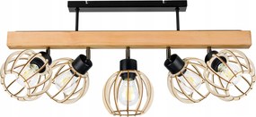 Dřevěná stropní lampa Lustr Stropní Svítidlo Loft Černá na 5x Klosz E27