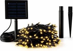 LED venkovní solární světýlka na zahradu, 20 m, teple bílá, 200 diod, černý kabel, IP44, solární panel