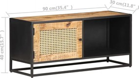 vidaXL TV stolek 90x30x40 cm hrubý masivní mangovník a přírodní rákos [323144]