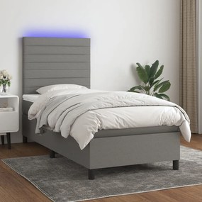 Box spring postel s matrací a LED tmavě šedá 90x200 cm textil,  3134926