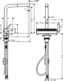 Hansgrohe Aquno Select chrom / Dřezová baterie / výsuvná koncovka / Sa