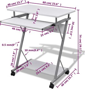 Kompaktní počítačový stůl s vysouvací deskou na klávesnici bílý 20053