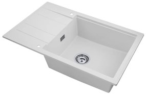 Sink Quality Ferrum New 8010, 1-komorový granitový dřez 800x500x210 mm + chromový sifon, bílá, SKQ-FER.8010.WH.X