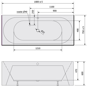 Polysan VIVA BD MONOLITH obdélníková vana 180x75x60cm, bílá, 71968MD