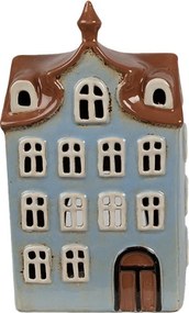 Modrý keramický domeček na čajovou svíčku Houthem X – 13x9x22 cm