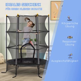 HOMCOM Kindertrampolin Ø163 cm, Trampolin mit Sicherheitsnetz, Randabdeckung, Gartentrampolin für Kinder 3-10 Jahre, bis 50 kg belastbar, Schwarz