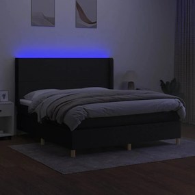 Box spring postel s matrací a LED černá 180x200 cm textil 3138735