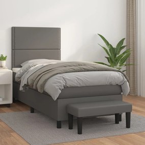 Box spring postel s matrací šedá 90x190 cm umělá kůže