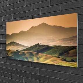 Obraz na skle Hory Pole Krajina 140x70 cm