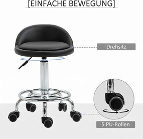 HOMCOM Set 2 otočných stoliček - pracovní stolička 360° - nastavitelná výška sedáku 47-62H cm, ergonomické opěradlo - chromovaná ocel s černým syntet…