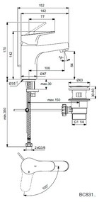 Ideal Standard Cerabase - Umyvadlová baterie s Blue Start s plastovou odtokovou garniturou, chrom BC831AA