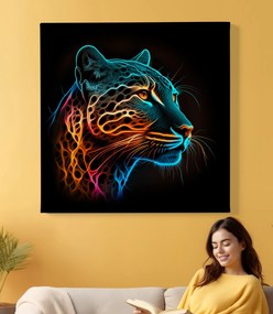 Obraz na plátně - Barevná puma Oheň Voda FeelHappy.cz Velikost obrazu: 140 x 140 cm