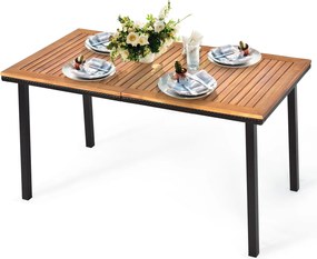 Costway Zahradní stůl s otvorem na slunečník akátové dřevo – 140 × 75 × 76 cm