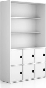 Kancelářská skříň FRAME, 6x dveře, 2x police, 1299 x 450 x 2162 mm, kódový zámek, bílá