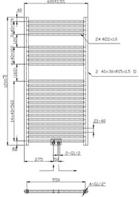 Novaservis - Koupelnový žebříkový radiátor 644W/230V 120x60 cm černá rovný