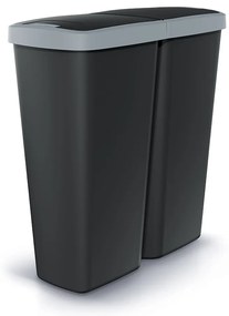 Odpadkový koš DUO černý, 50 l, šedá / černá