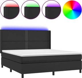 Box spring postel s matrací a LED černá 180x200 cm umělá kůže 3139337