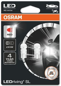 Led autožárovka osram ledriving sl w5w červená 12v dva kusy v balení