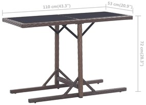 Zahradní stůl hnědý 110 x 53 x 72 cm sklo a polyratan - Default Title