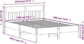 vidaXL Rám postele s čelem voskově 140 x 190 cm masivní borovice [842662] Barva: Přírodní