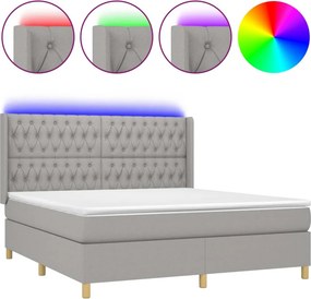 Box spring postel s matrací a LED světle šedá 160x200 cm textil 3139125