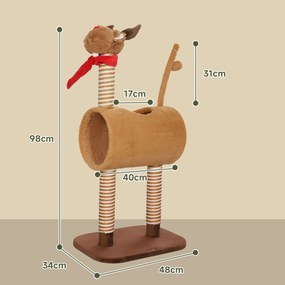 Škrabadlo 98 cm Věž pro kočky v designu jelena, s jeskyní, míčkem na hraní, jutové špalíky Hnědá barva