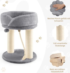Costway Cat Tree Cat škrabadlo s měkkým sedákem sisalová věž pro kočky šedé