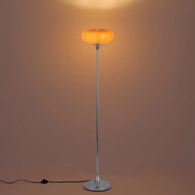 Retro stojací lampa chromová s oranžovým skleněným stínidlem 150cm - Glaze