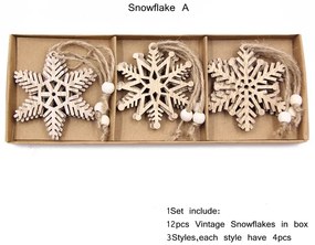 Vánoční dekorace - vánoční ozdobička ze dřeva (12 ks v balení) 1-13 Barva: Box-Snowflake A