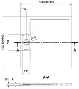 Mexen Otto, SMC čtvercová sprchová vanička 80 x 80 cm, bílá, 4N108080