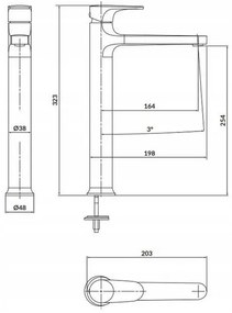 Cersanit Inverto - vysoká umyvadlová baterie, chromová-černá, S951-301