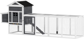 PawHut Venkovní Kurník Dřevěný Velký Kurník pro 3-6 Kurech s Hnízdící Buzerací a Asfaltovou Střechou 297,5x68x118 cm Šedý a Bílý | Aosom