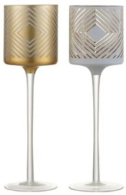 Skleněné svícny Rhombus šedý a zlatý na čajovou svíčku  na nožičkach  - 9*9*30 cm