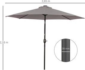 Outsunny Zahradní Slunečník Ø265 cm s 32 Solárními LED Světly, Ocelový Sloupek a Kloubový Mechanismus pro Šedou Terasu