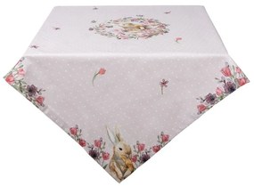 Béžový bavlněný ubrus s králíčkem Happy Bunny - 100*100 cm