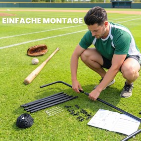 HOMCOM Baseball Rebounder PitchBack odrazová stěna s dopadovou zónou pro baseball a fotbal, přenosná, kovová, černá, 123 x 174 cm | Aosom.de