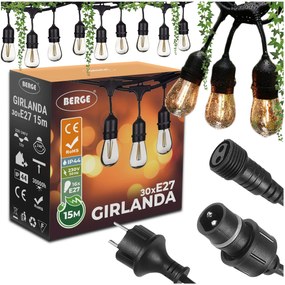 BERGE Zahradní girlanda 15m + 31x 1W LED žárovka