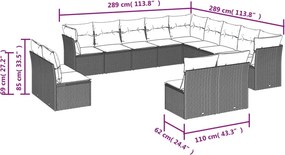 13dílná zahradní sedací souprava s poduškami šedá polyratan 3250329