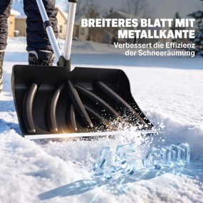 Outsunny Sněhový pluh 45 cm široký, plastová lopata na sníh s ergonomickou přídavnou rukojetí, odháněč sněhu s hliníkovou násadou a kovovým okrajem