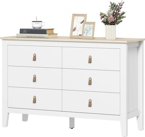 HOMCOM Komoda s 6 zásuvkami do ložnice s PU úchyty 120x40x78 cm Bílá